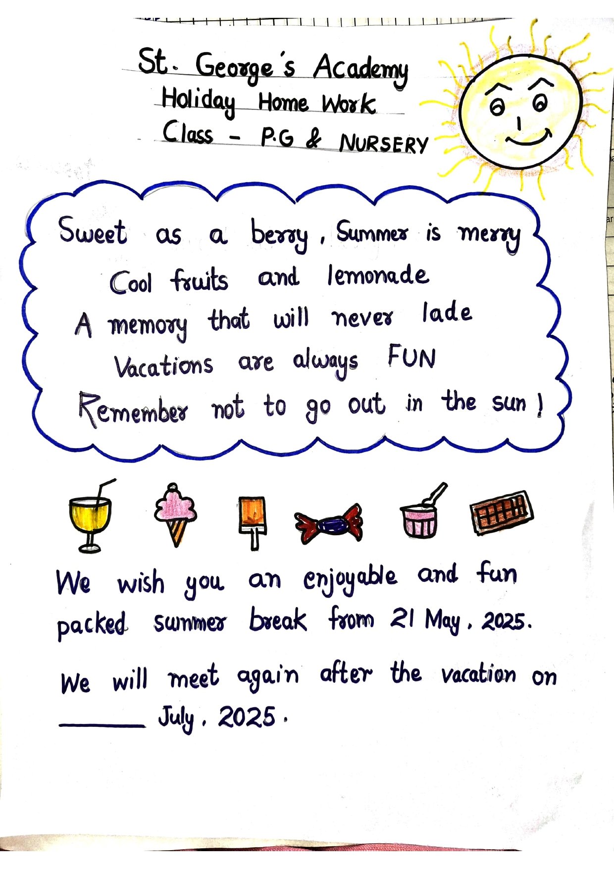 PG Holiday Homework – St. George's Academy Society